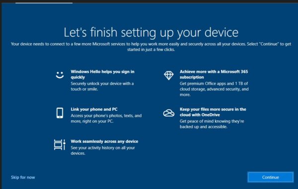 How to disable the finish setting up Windows prompt?
